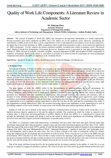 Pdf Quality Of Work Life Components A Literature Review In Academic