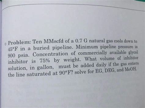 Solved E Problem Ten MMscfd Of A 0 7 G Natural Gas Cools Chegg Com