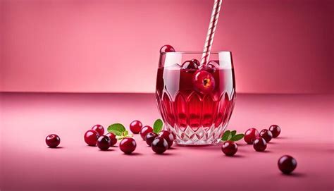 Cranberry Juice In Glass With Straw Premium Ai Generated Image
