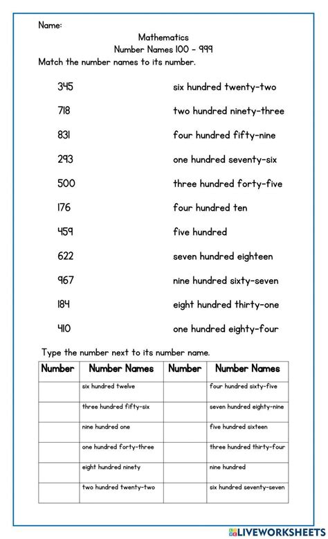 Number Names 100 200 Worksheet Live Worksheets Worksheets Library