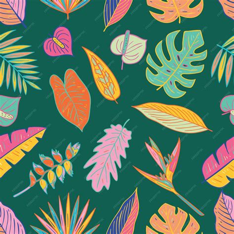 Premium Vector Colorful Tropical Plants Seamless Pattern