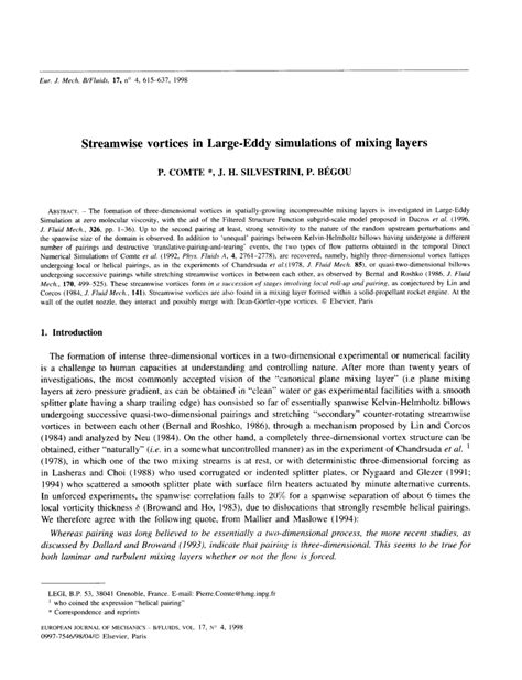 Pdf Streamwise Vortices In Large Eddy Simulations Of Mixing Layers