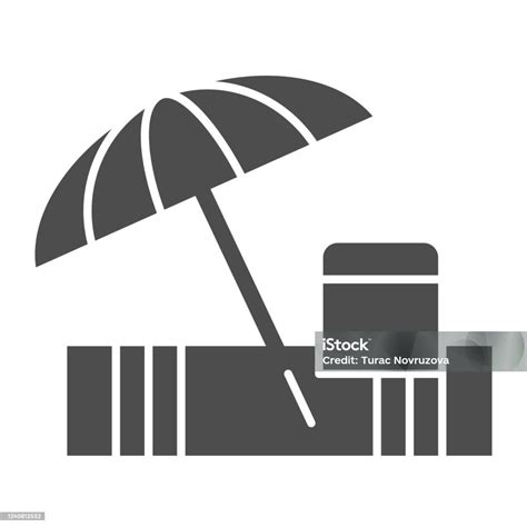 해변 우산과 수건 단단한 아이콘 여름 개념 흰색 배경에 여름 기호에 해변의 열대 풍경 모바일 글리프 스타일의 Sunshade 우산 및 휴식 장소 아이콘 벡터 검은색에 대한