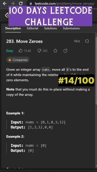 Day 14100 Leetcode Challenge 🚀 283 Move Zeros Coding Leetcodechallenge Youtube