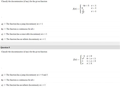 solved classify the discontinuities if any for the given