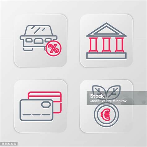 라인 유로 공장 신용 카드 은행 건물 및 자동차 리스 퍼센트 아이콘을 설정합니다 벡터 신용 카드에 대한 스톡 벡터 아트 및 기타 이미지 신용 카드 대출 유럽연합 화폐