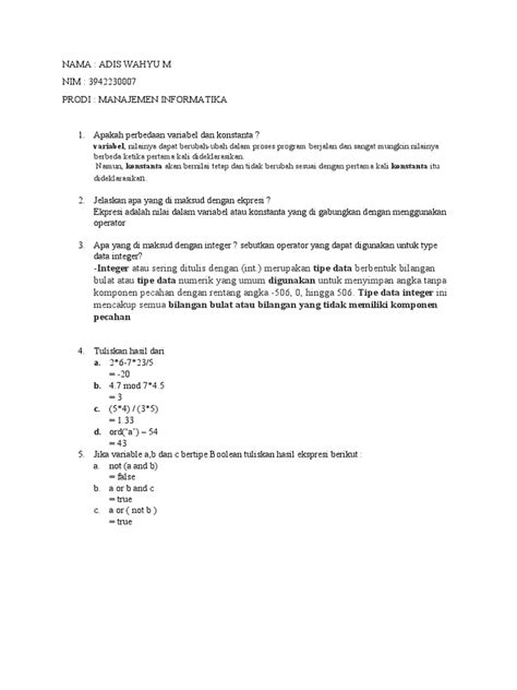 Tugas Argoritma Adis Wahyu M Pdf Komputer