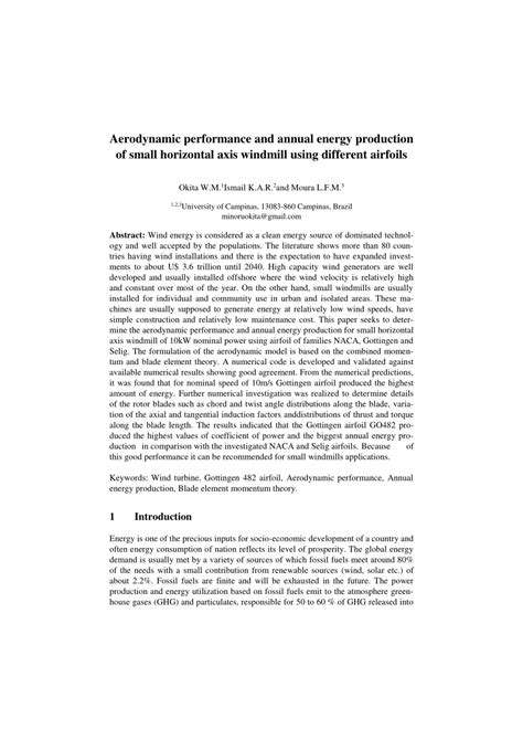 Pdf Aerodynamic Performance And Annual Energy Production Of Small Horizontal Axis Windmill