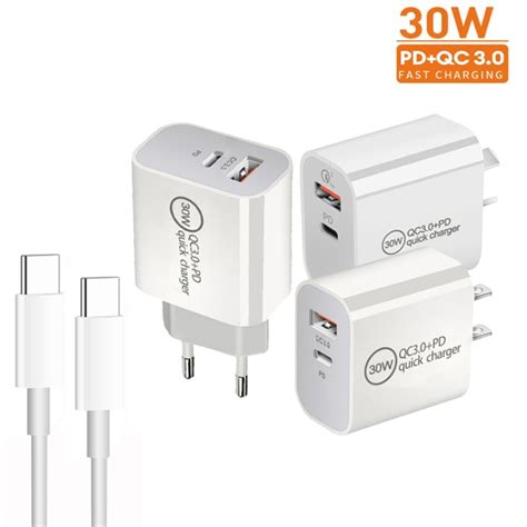 Pd30w Usb C Type C Qc30 Usb 듀얼 포트 충전기 1m Type C Type C 데이터 케이블