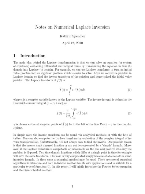 notes on numerical laplace inversion pdf laplace transform