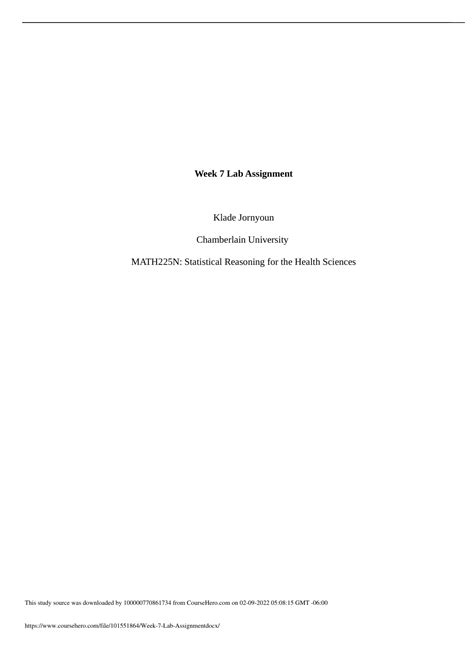math 225n week 7 lab assignment complete solution guide chamberlain
