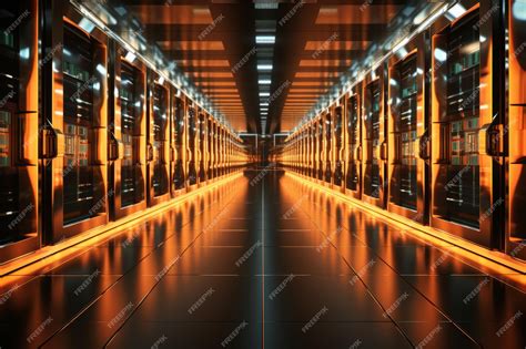 Modern Data Center With Rows Of Servers In Server Room For Efficient Data Management Premium