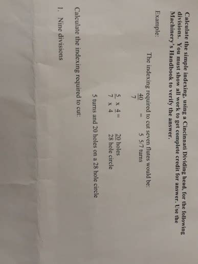 solved calculate the simple indexing using a cincinnati