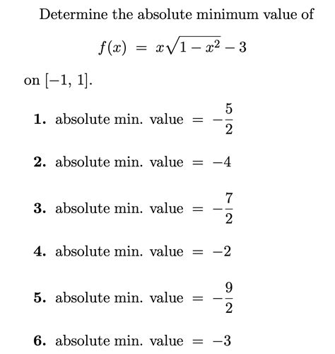 solved determine the absolute minimum value