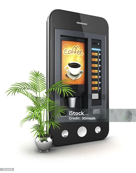 3 D 커피 머신 스마트폰 자동판매기에 대한 스톡 사진 및 기타 이미지 자동판매기 커피 마실 것 디지털 생성 이미지