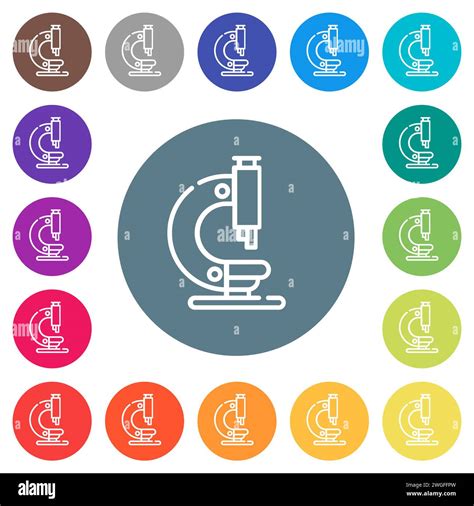 Microscope Outline Flat White Icons On Round Color Backgrounds 17 Background Color Variations