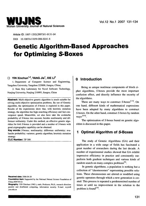 Genetic Algorithm Based Approaches For Optimizing S Boxesword文档在线阅读与下载