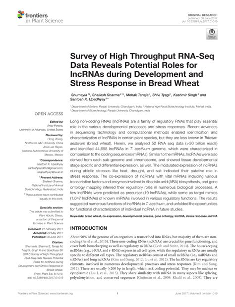 Pdf Survey Of High Throughput Rna Seq Data Reveals Potential Roles