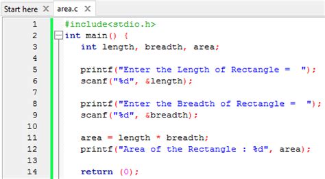 Write A Program To Find Area Of Rectangle In C Language Program To Find Area Of Rectangle In C