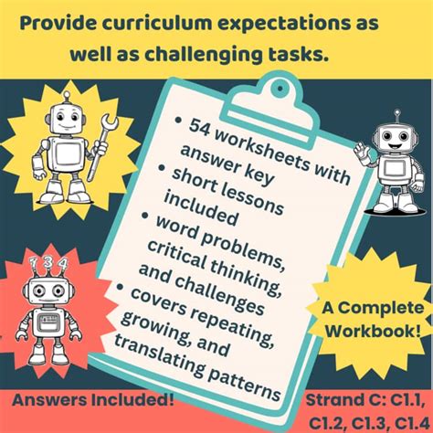 Grade 4 Ontario Math Patterning Workbook Repeating Growing Patterns