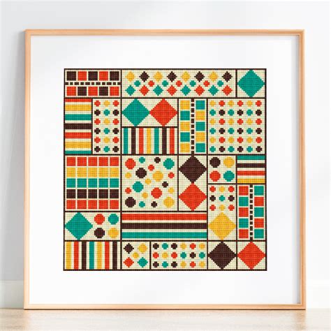 Geometric Sampler Cross Stitch Pattern Mid Century Modern Inspire Uplift