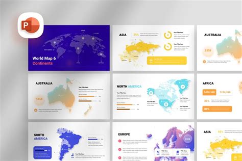 6 Continents World Map Presentation Template