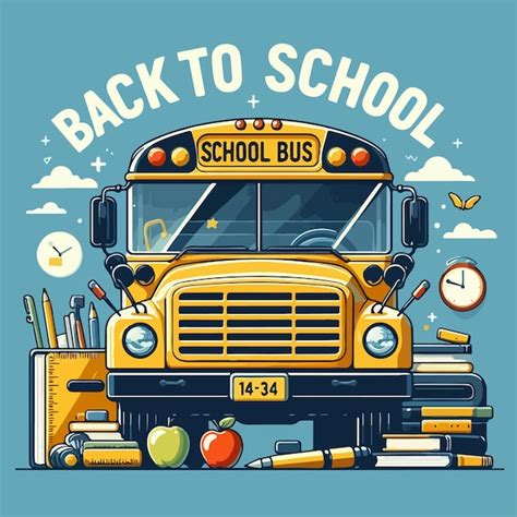 Back To School Vector Design School Bus With Achool Accessories And