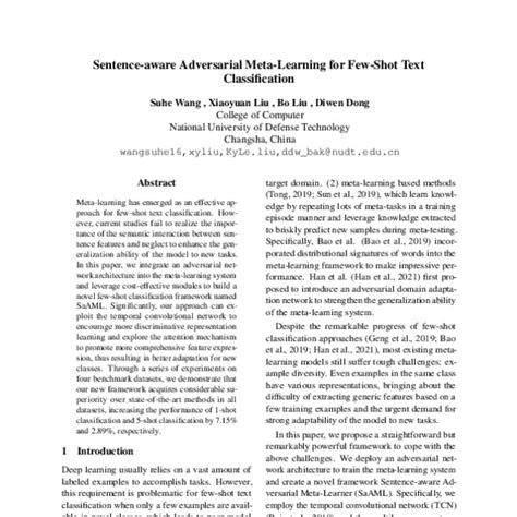 Sentence Aware Adversarial Meta Learning For Few Shot Text
