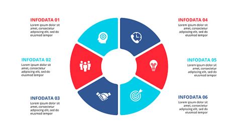 6 부품 옵션 또는 단계 Infographic 평면 원형 요소입니다 주기형 다이어그램 그래프 프레 젠 테이 션 및 차트에 대 한