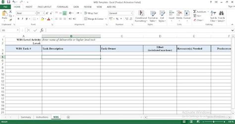 Work Break Down Structure Template In Excel Free Download Project Management