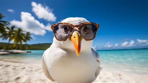 Premium Ai Image A Seagull Wearing Sunglasses On A Beach With A