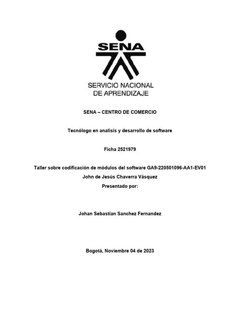 Taller Sobre Codificación De Módulos Del Software Ga9 220501096 Aa1
