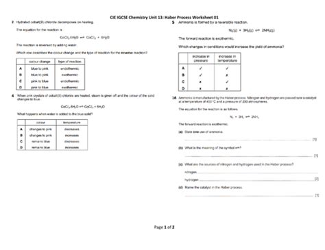 Igcse Chemistry Unit 13 Equilibrium Teaching Resources