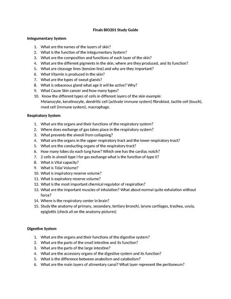 Finals BIO201 Study Guide 2 Finals BIO201 Study Guide Integumentary System What Are The