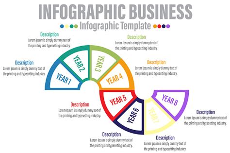 8 단계 계획 연도 워크 플로우와 원 프리젠 테이션 벡터 인포 그래픽이있는 현대 타임 라인 다이어그램 비즈니스를 위한 인포그래픽