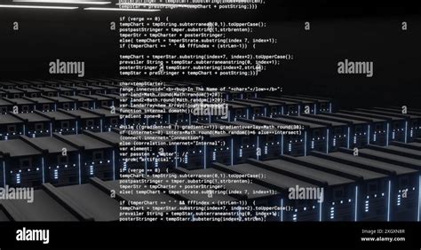 Image Of Text Data Processing Over Banks Of Flashing Computer Servers