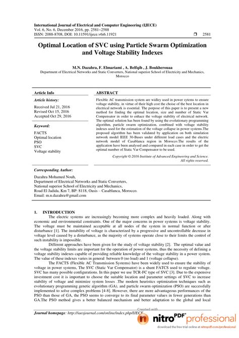 Pdf Optimal Location Of Svc Using Particle Swarm Optimization And