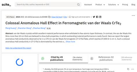 Colossal Anomalous Hall Effect In Ferromagnetic Van Der Waals Crte 2 [scite Report]