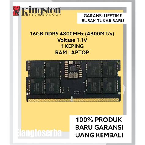 Jual Memory Ram Laptop Kingstone Ddr5 16gb 4800mhz Ori Gaming Ram Nb
