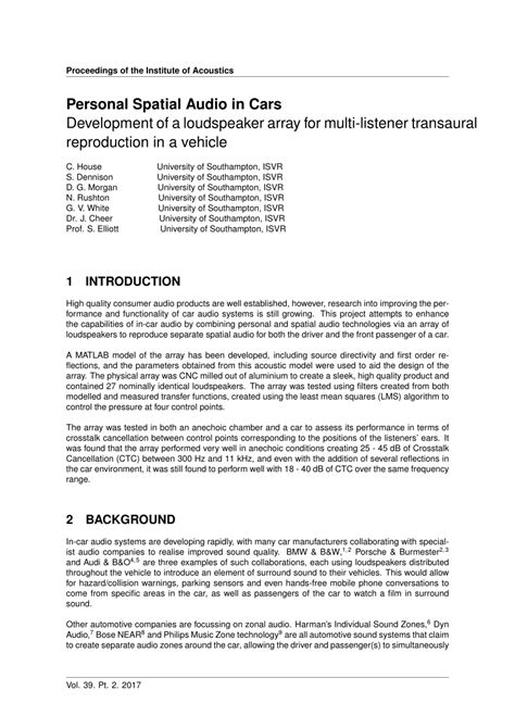 pdf personal spatial audio in cars development of a loudspeaker