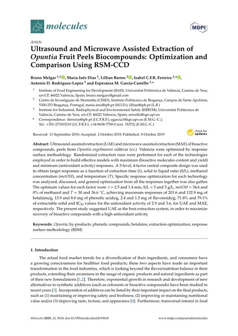 Pdf Ultrasound And Microwave Assisted Extraction Of Opuntia Fruit