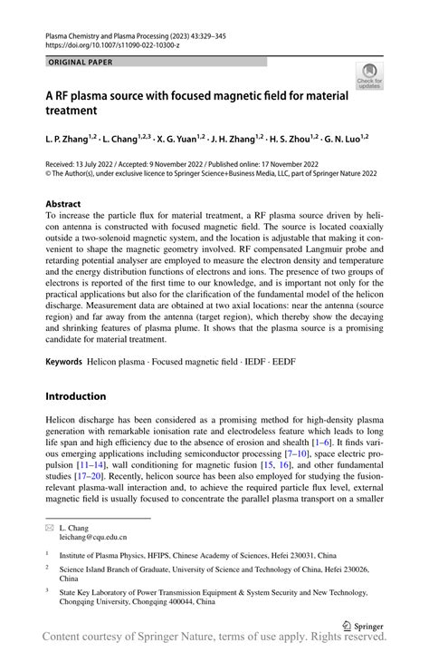 A Rf Plasma Source With Focused Magnetic Field For Material Treatment