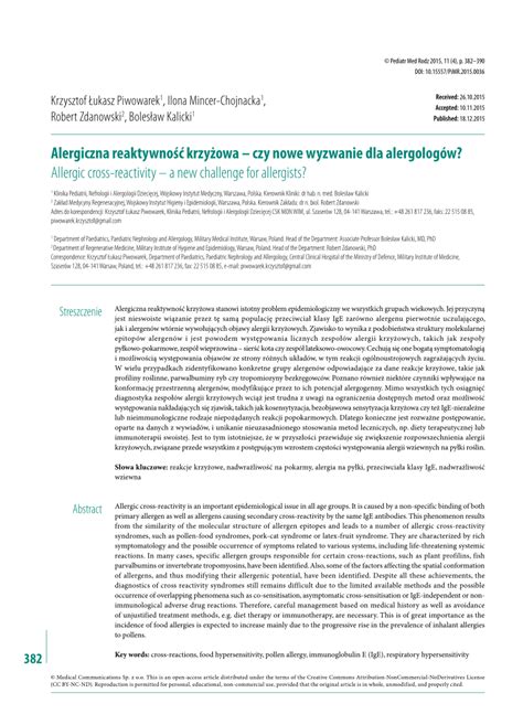 Pdf Allergic Cross Reactivity A New Challenge For Allergists