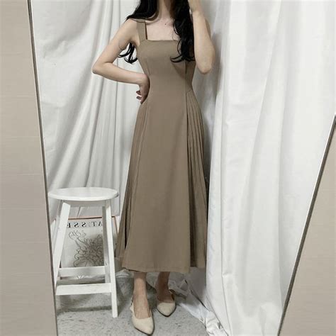 허니밀크티 플리츠 뷔스티에 허리끈 롱 원피스 3color 위시버킷