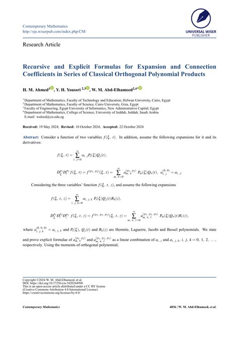 Pdf Recursive And Explicit Formulas For Expansion And Connection Coefficients In Series Of