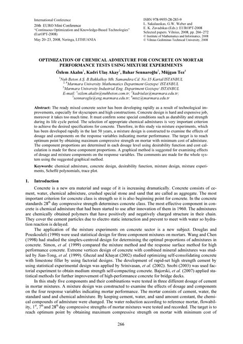 Pdf Optimization Of Chemical Admixture For Concrete On Mortar Performance Tests Using Mixture