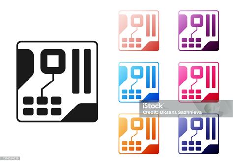 블랙 전자 컴퓨터 구성 요소 마더 보드 디지털 칩 통합 과학 아이콘 흰색 배경에 격리 회로 기판 다채로운 아이콘을 설정합니다 벡터 Cpu에 대한 스톡 벡터 아트 및 기타