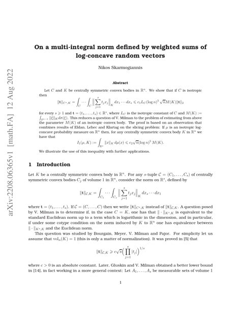 Pdf On A Multi Integral Norm Defined By Weighted Sums Of Log Concave