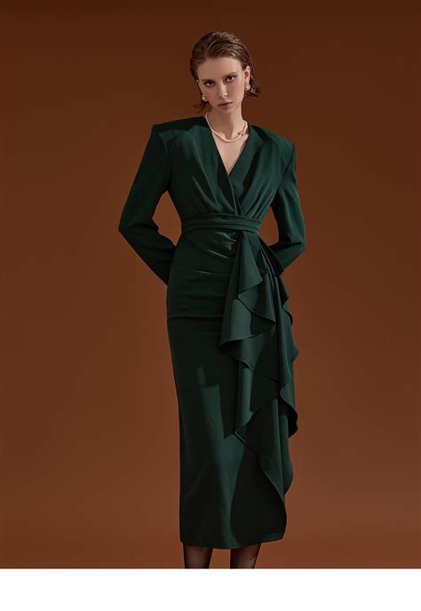 D9397 로즌 브이넥 핀턱 러플 미디 원피스3rd Reorder