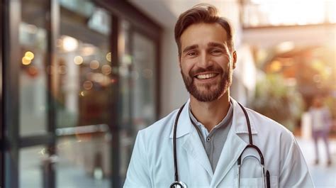Premium Photo Handsome Smiling Physician Assistant Headshot